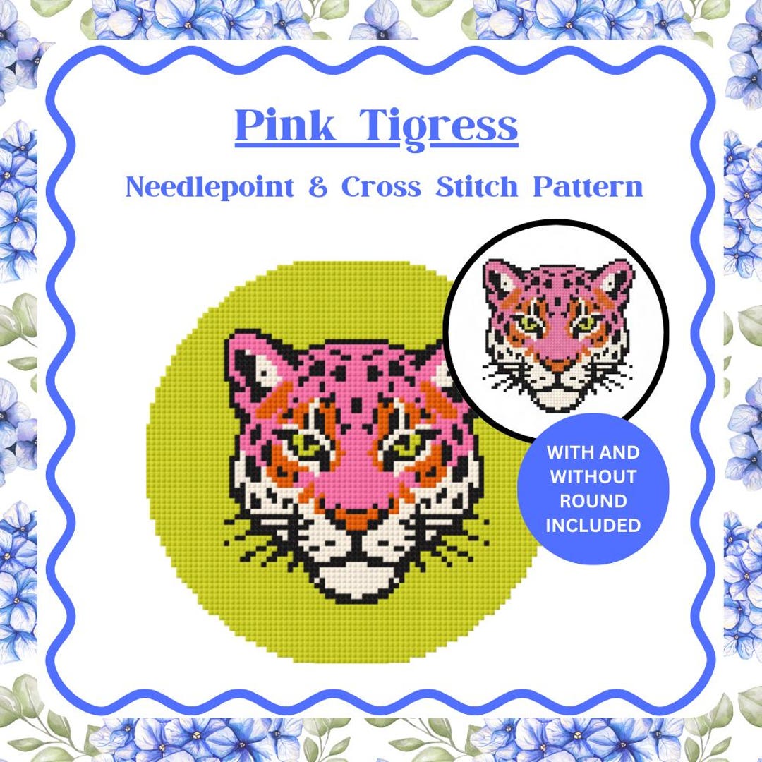 Maximalist Pink Tiger Needlepoint Chart - Digital - Two Sizes - Modern ...