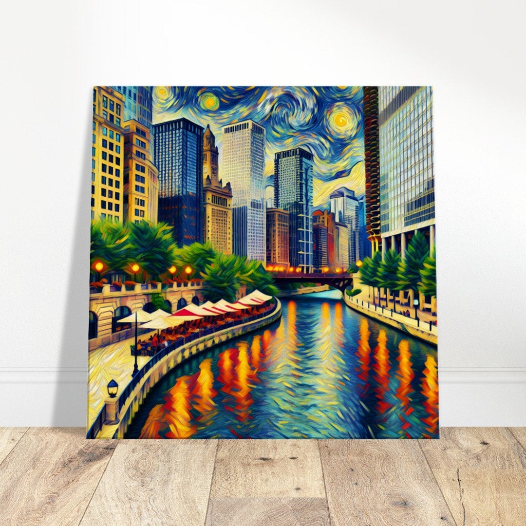 Chicago Riverwalk Radiance Oil Painting Canvas Print Impressionism ...