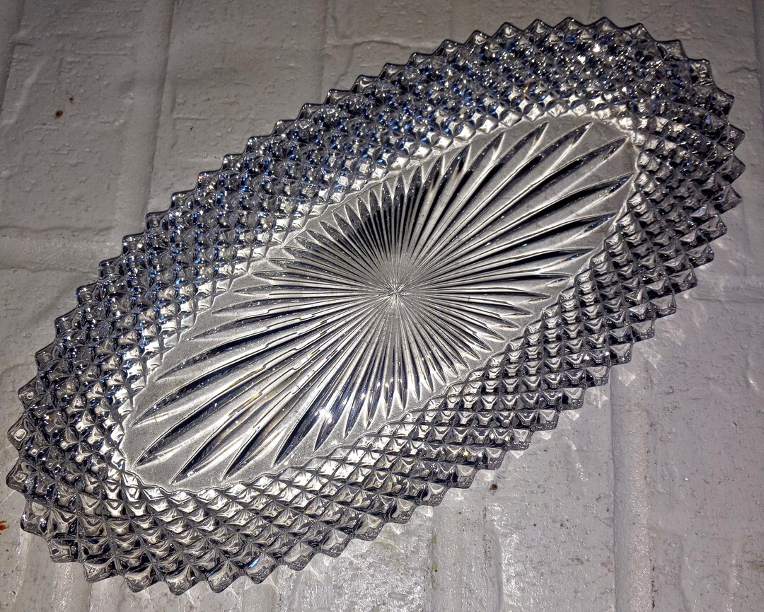 Vintage English Hobnail Clear Glass Celery Dish, 12 1/2" X 6 1/2 ...