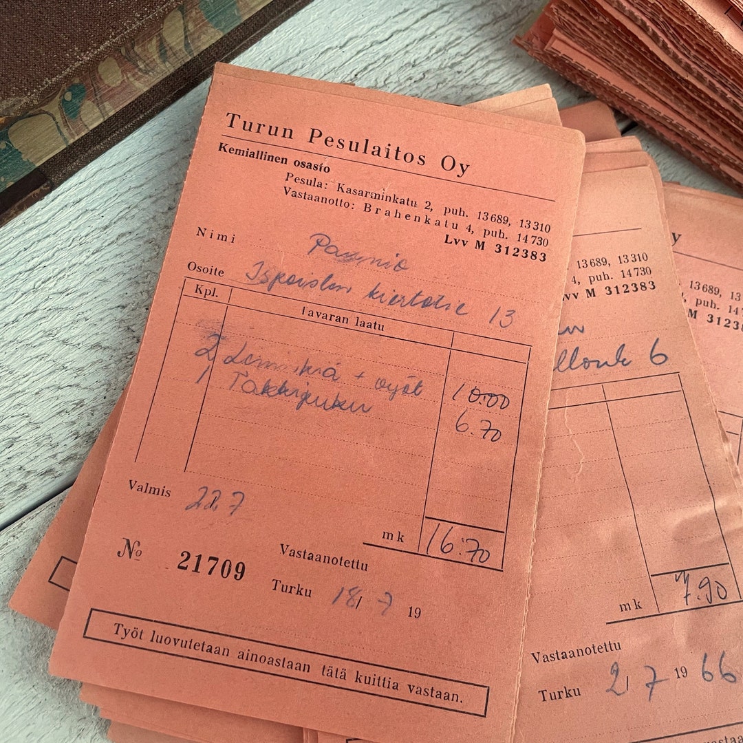 Vintage Laundry Shop Receipts, Peach Color Ephemera, Midcentury Papers ...