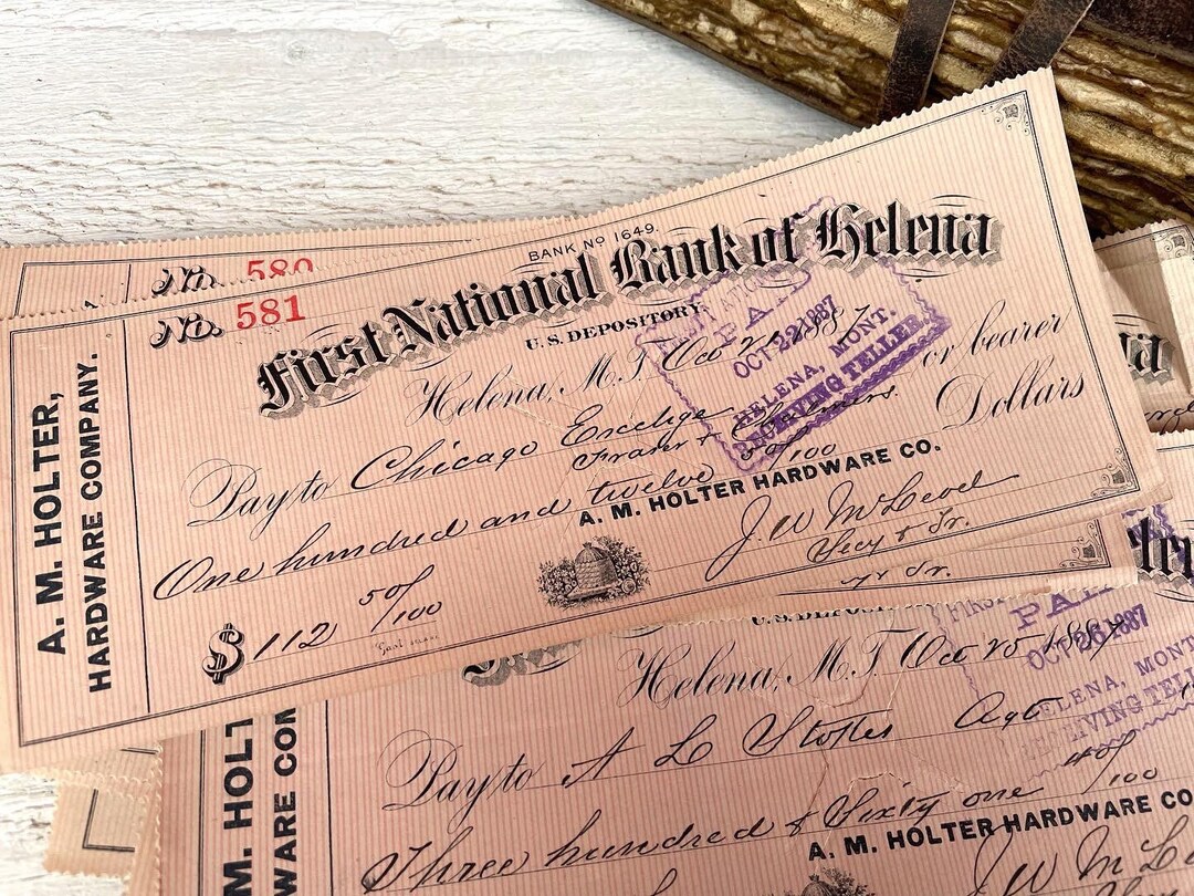 Antique 1800s Bank Checks, Used Payment Receipt, Vintage Ephemera, Bank ...