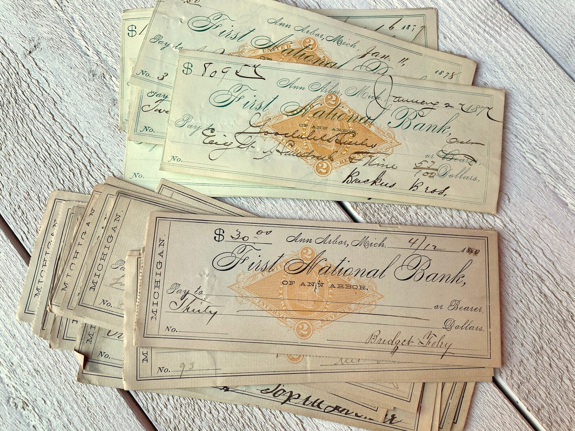 Antique bank checks 1800s Used payment receipt Vintage | Etsy