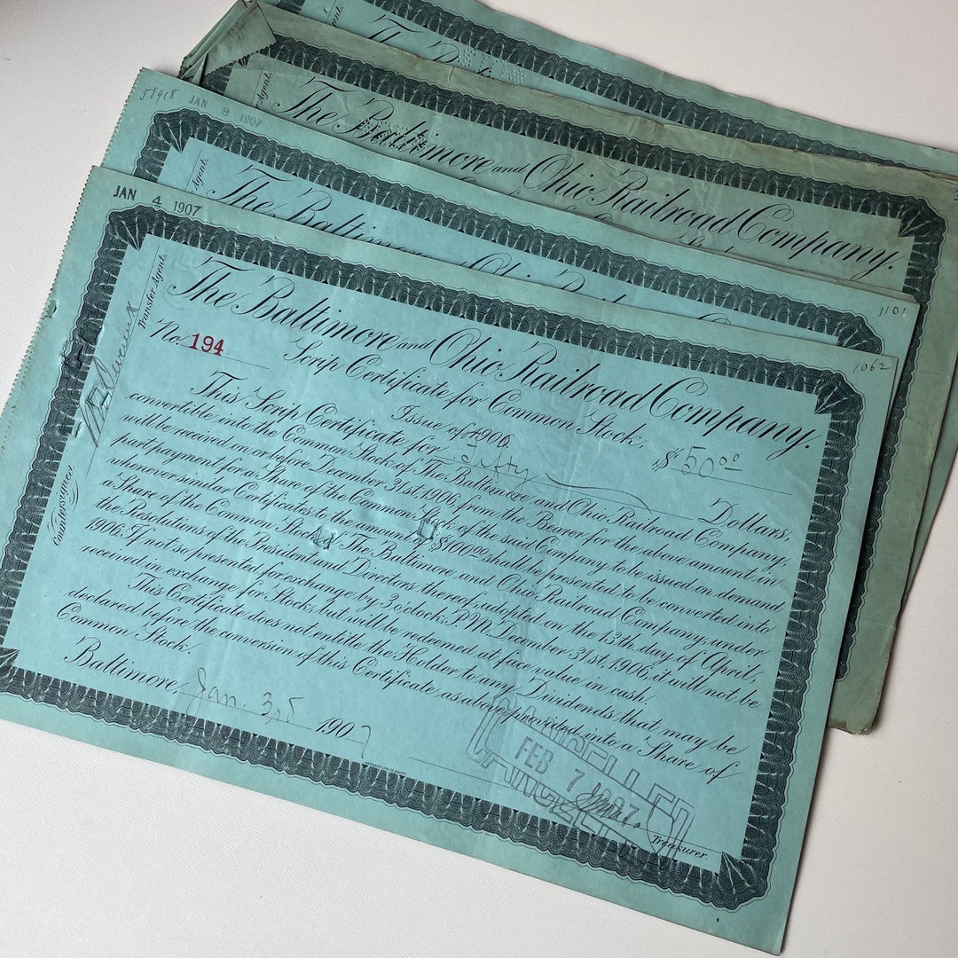 Antique Aqua Blue 1900s Stock Certificate, Vintage Scrapbooking Papers ...