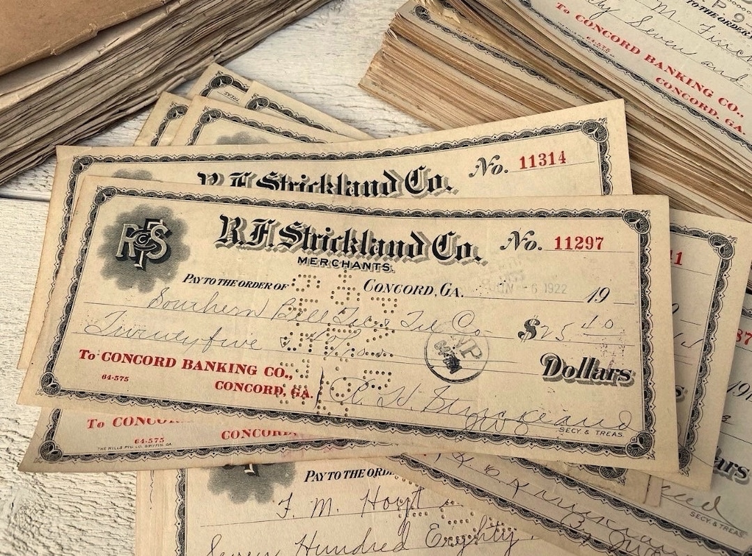 Antique Bank Checks, Used Payment Receipt, Vintage Ephemera for Junk ...