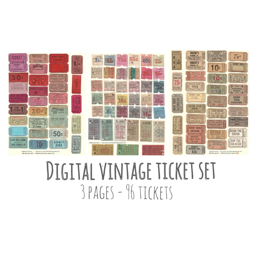 DIGITAL Vintage Ticket Set 96 Old Ticket Images Colorful - Etsy