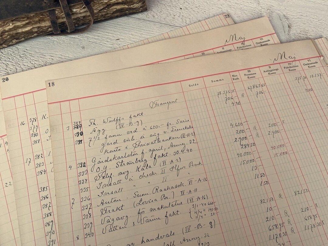 Huge Vintage Ledger Pages With Dutch Door Cut, Handwritten, Finnish Ephemera for Junk Journal ...