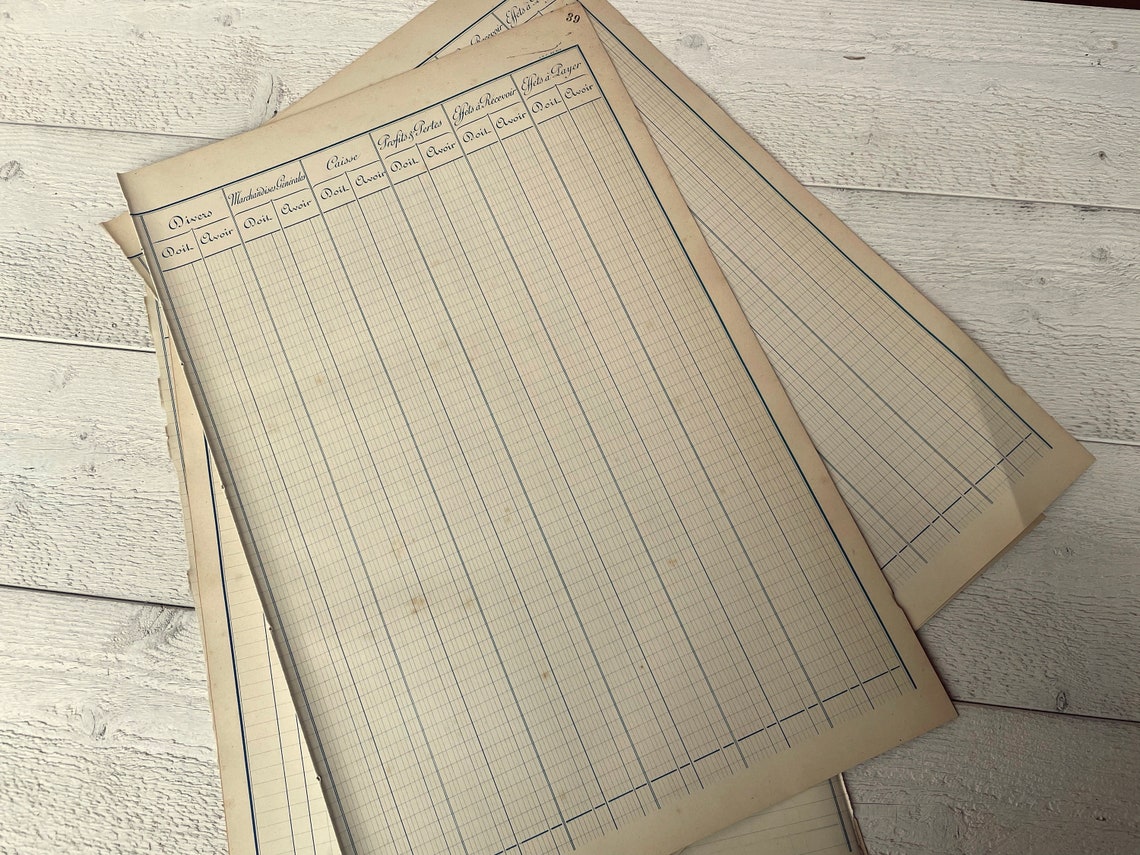 Antique French Ledger Pages Unused, Vintage Junk Journal Ephemera, Huge ...