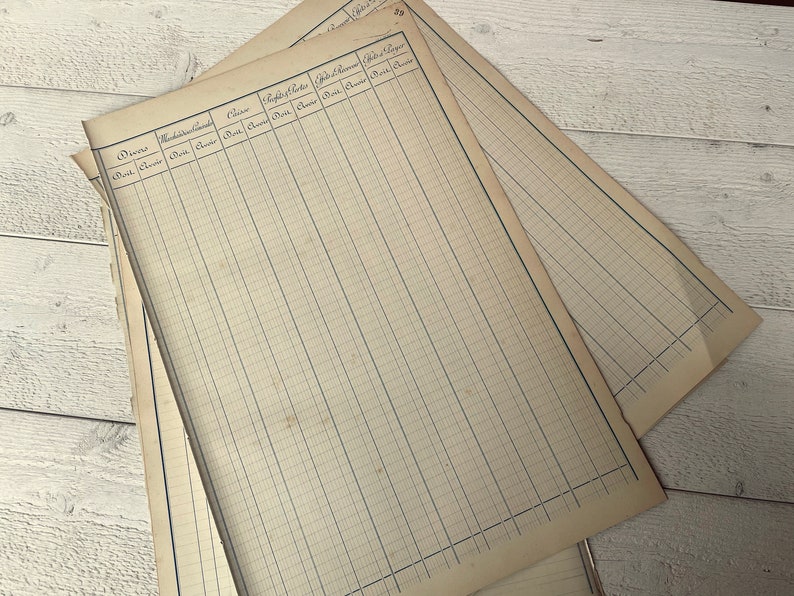 Antique French Ledger Pages Unused, Vintage Junk Journal Ephemera, Huge ...