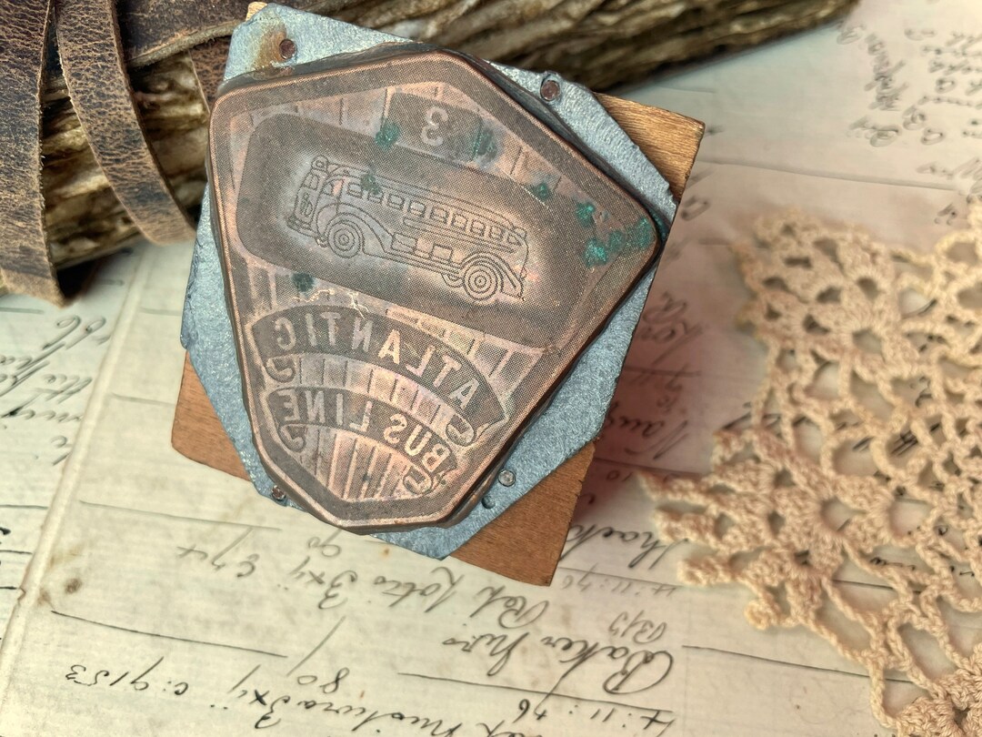 Vintage Bus Company Stamp, Copper Stamp, Letterpress, Atlantic Bus Line ...