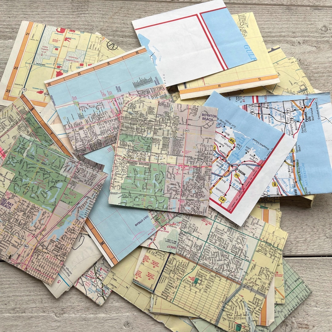 Vintage Map Scraps - 30 Sheets - Ephemera for Junk Journal and ...