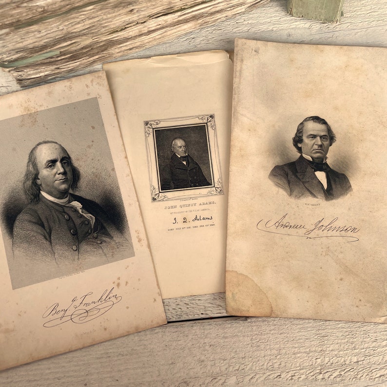 Antique Engravings USA Founding Fathers and Presidents, Portraits, for ...