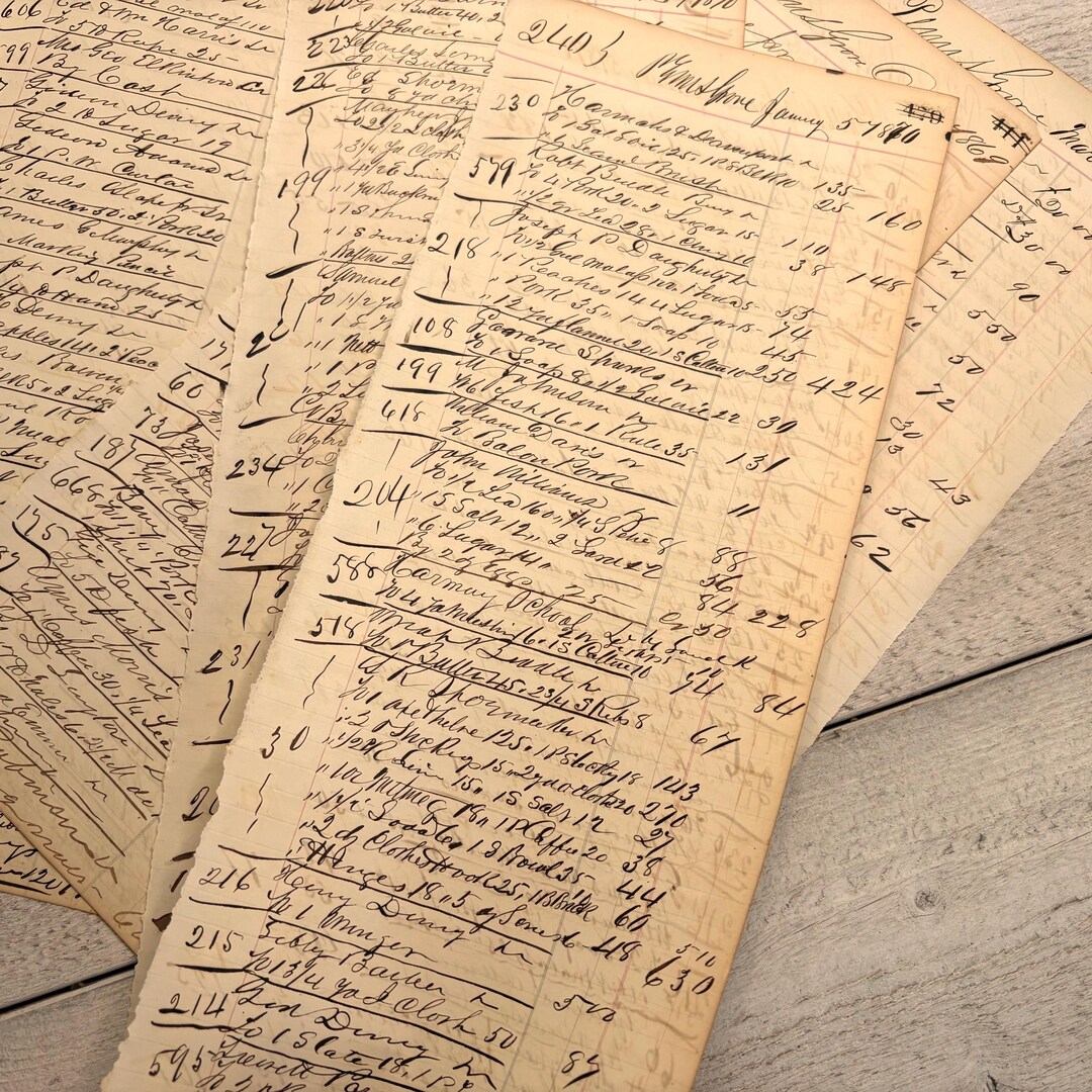 Antique 1870s Tall Ledger Pages - 10 Sheets - Account Paper Handwritten ...
