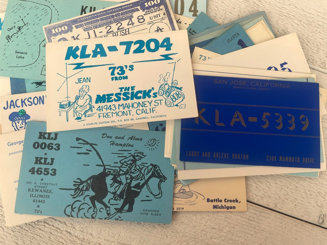 Vintage Blue Theme Radio Cards 1960s, Radio Amateure Collectible QSL Card, Ephemera for Junk ...