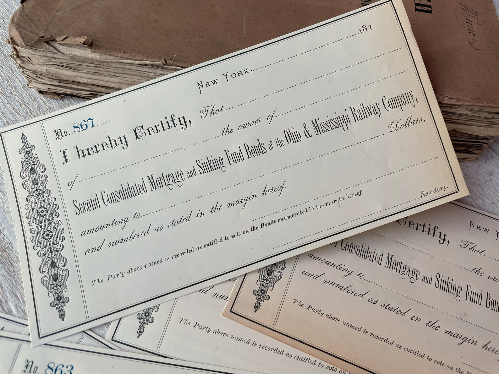 Antique Bond Receipts Vintage Document Form Certificate | Etsy