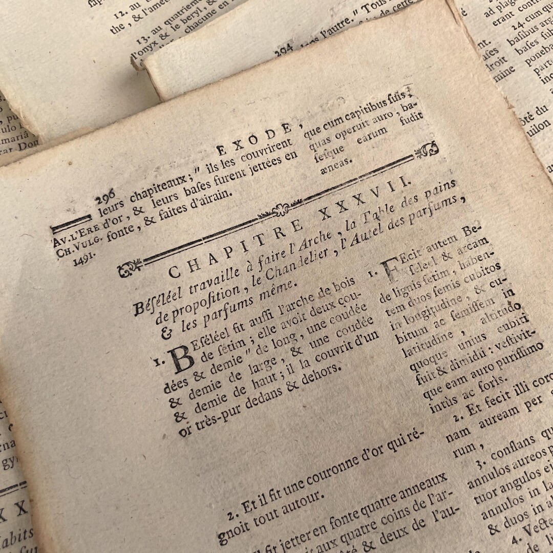 Antique 1700s Latin French Bible Pages, Vintage Book Pages of Rag Paper ...