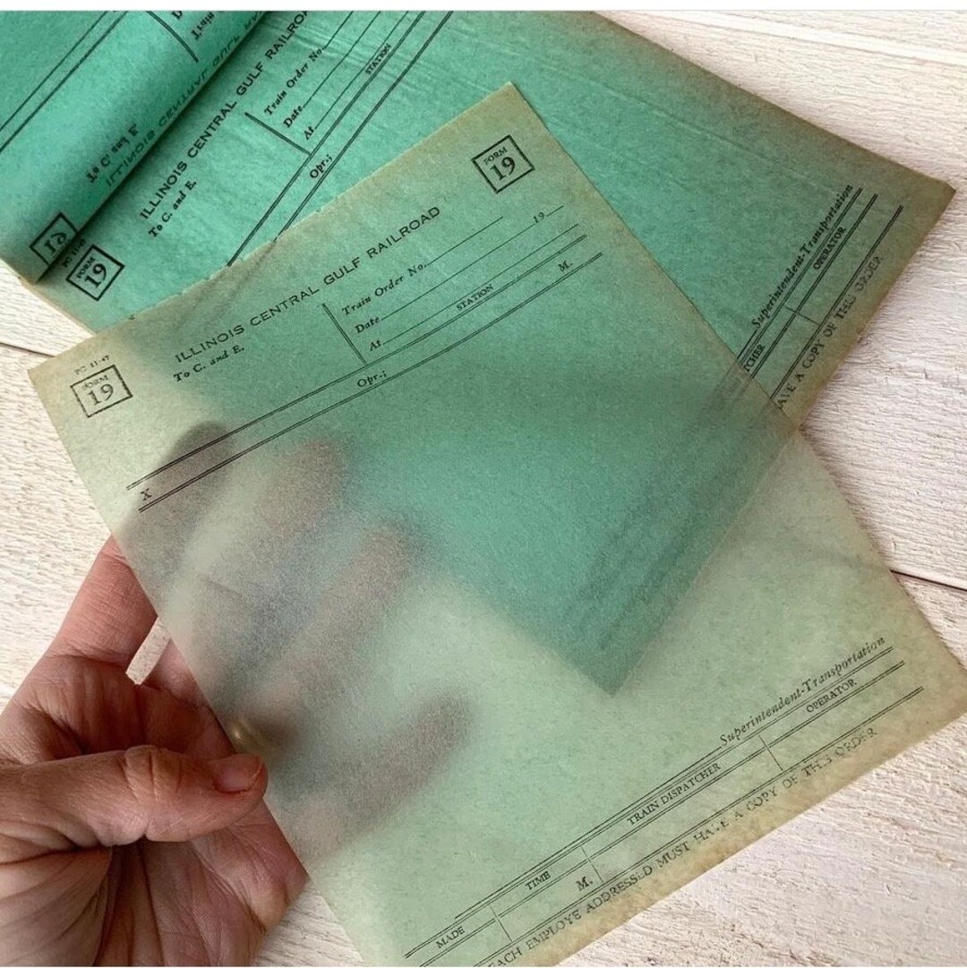 Vintage Onion Skin Train Forms, Teal Green Aged Railroad Tissue Paper ...