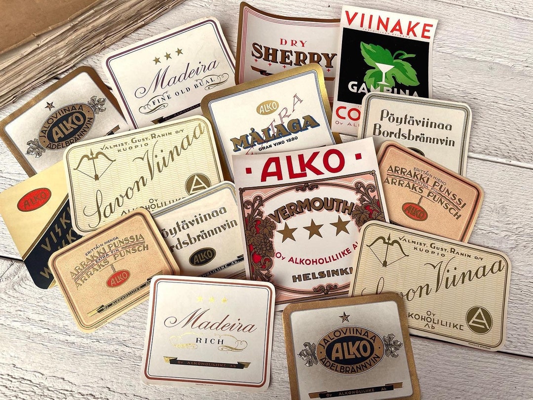 Vintage Finnish Bottle Label Assortment - 15 Sheets - Advertisement ...