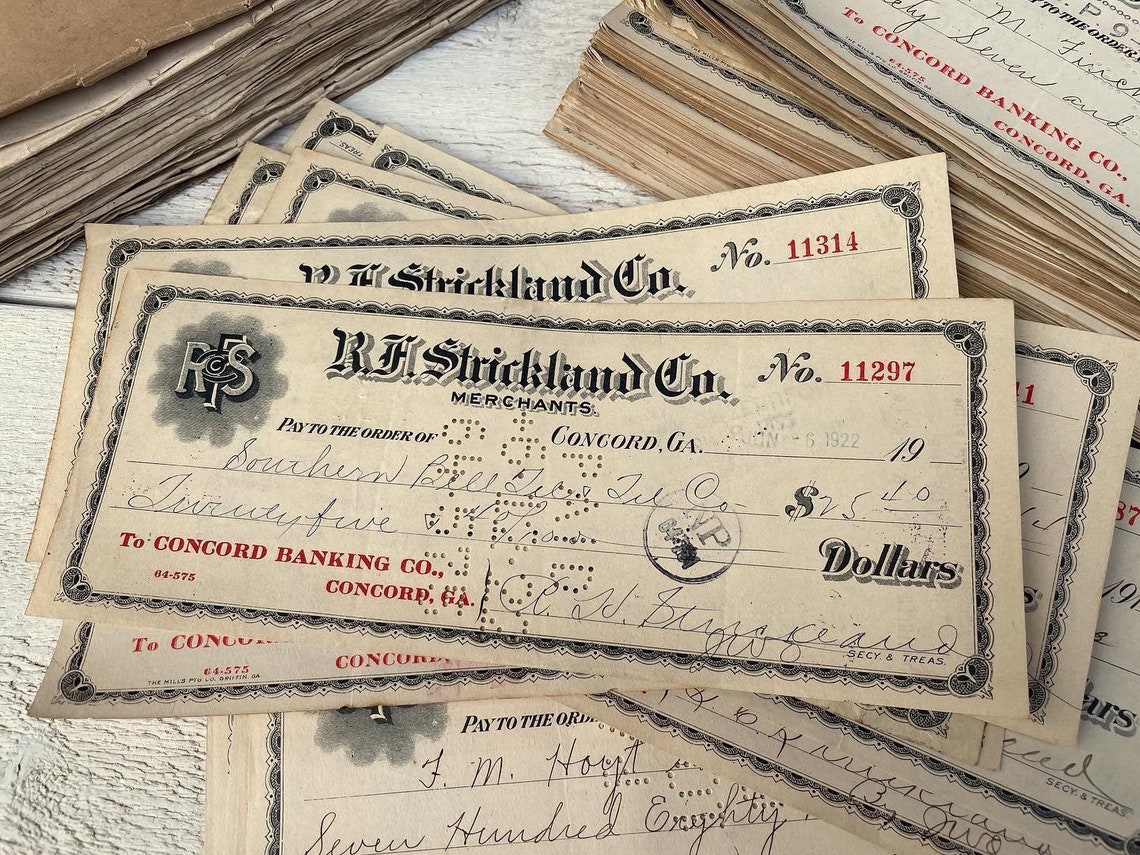 Antique Bank Checks Used Payment Receipt Vintage Ephemera | Etsy