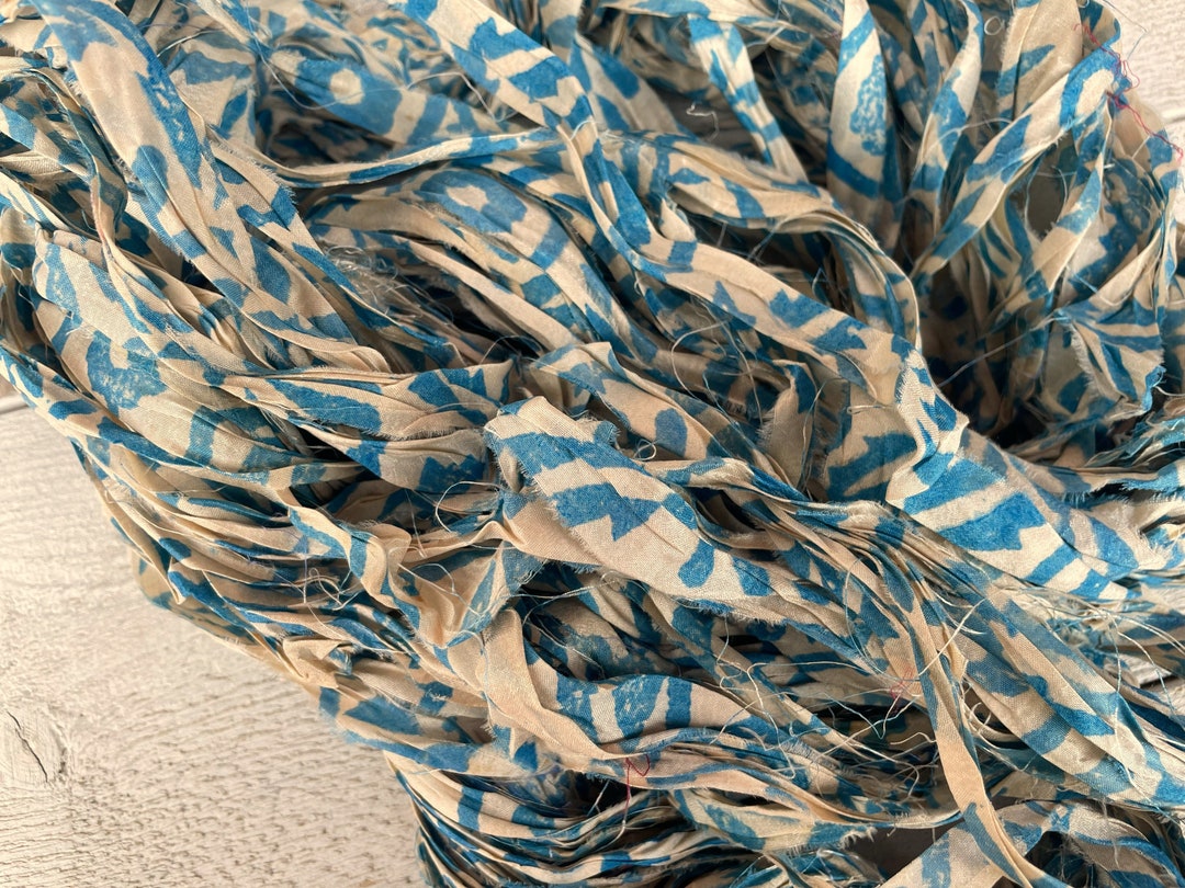 Sari Silk Ribbon - «blue Patterns » 3 or 6 or 10 Yards, Recycled Indian ...