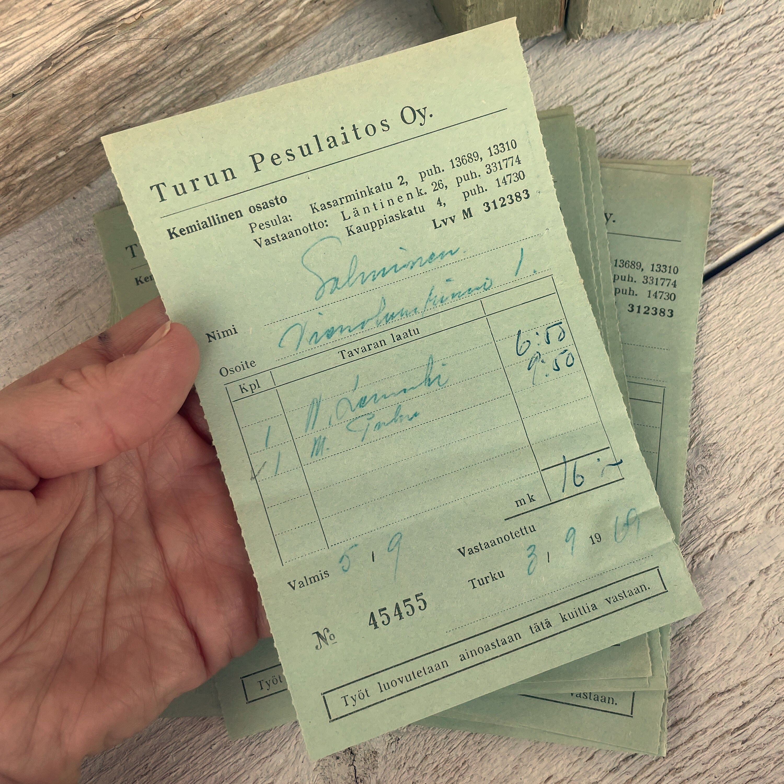 Vintage Laundry Shop Receipts, Mint Color Ephemera, Midcentury Papers ...