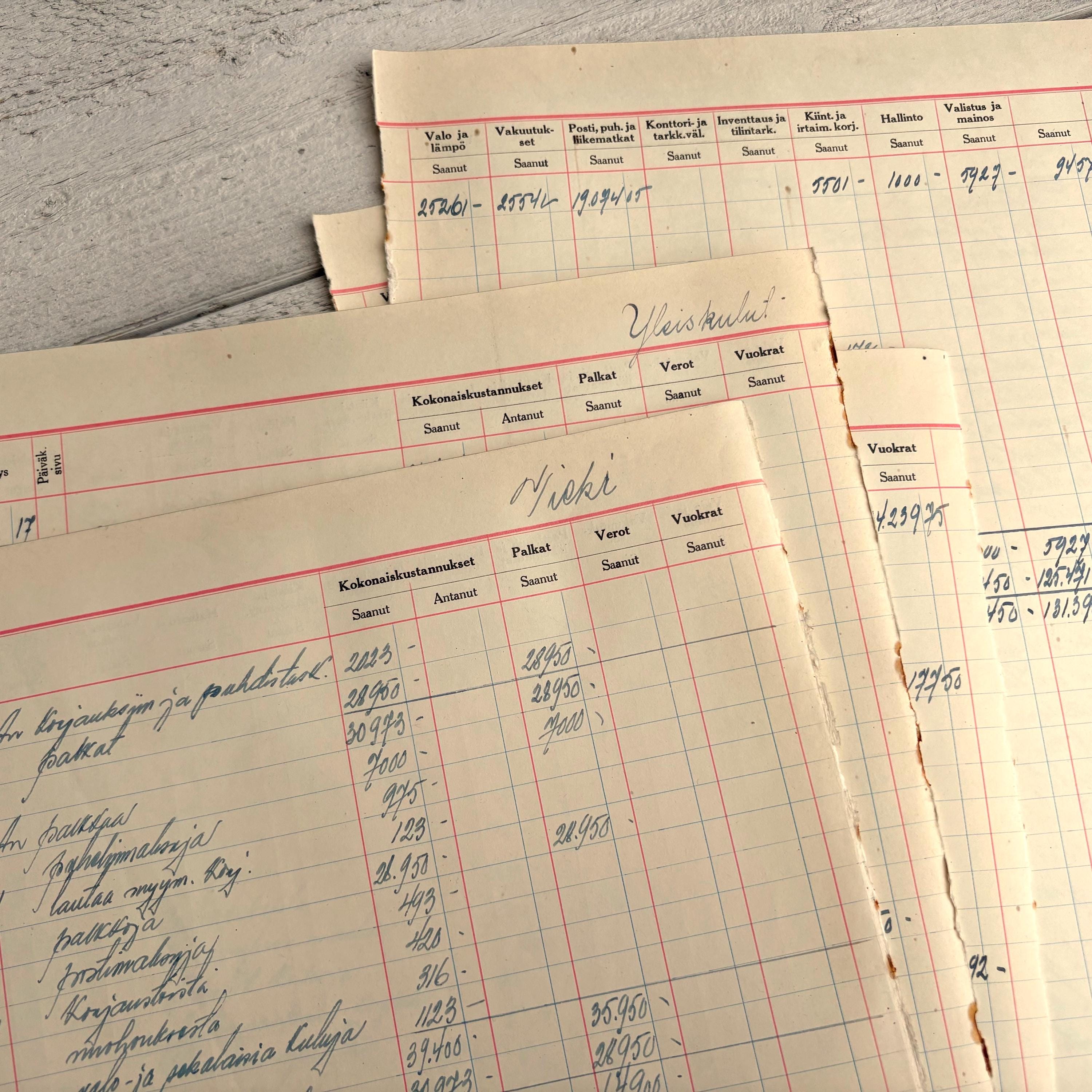Large Vintage Ledger Pages Handwritten - 10 Sheets - Finnish 1940s ...