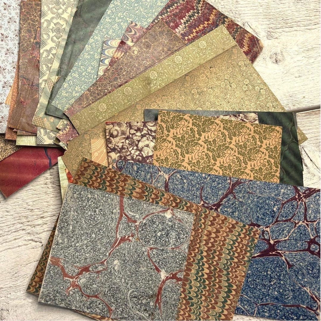 Vintage and Antique Endpaper Scraps - 10 Sheets Random - Decorated ...