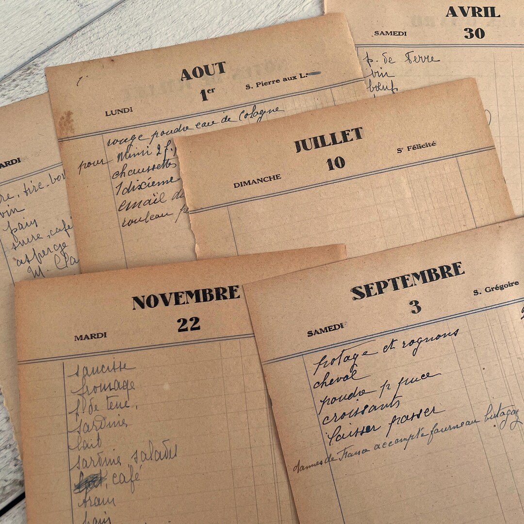 French 1930s Agenda Pages: (10 Sheets) Patina Ephemera for Junk ...