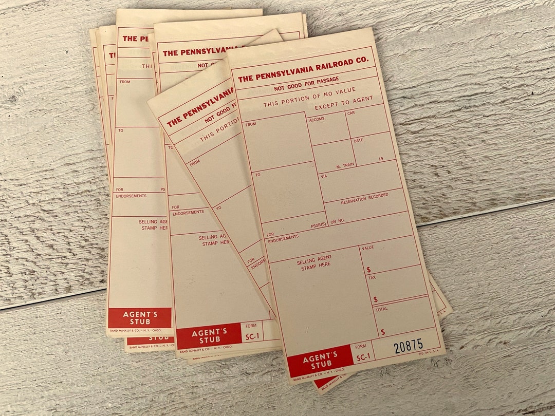 Vintage Train Ticket Book, Railroad Ephemera, Blue and Red Print, for ...