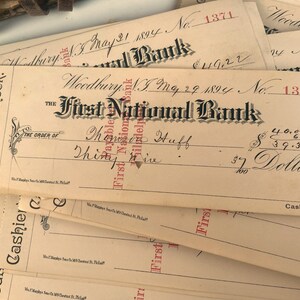 Antique 1890s Bank Checks, Payment Check, Handwritten, Vintage Ephemera ...