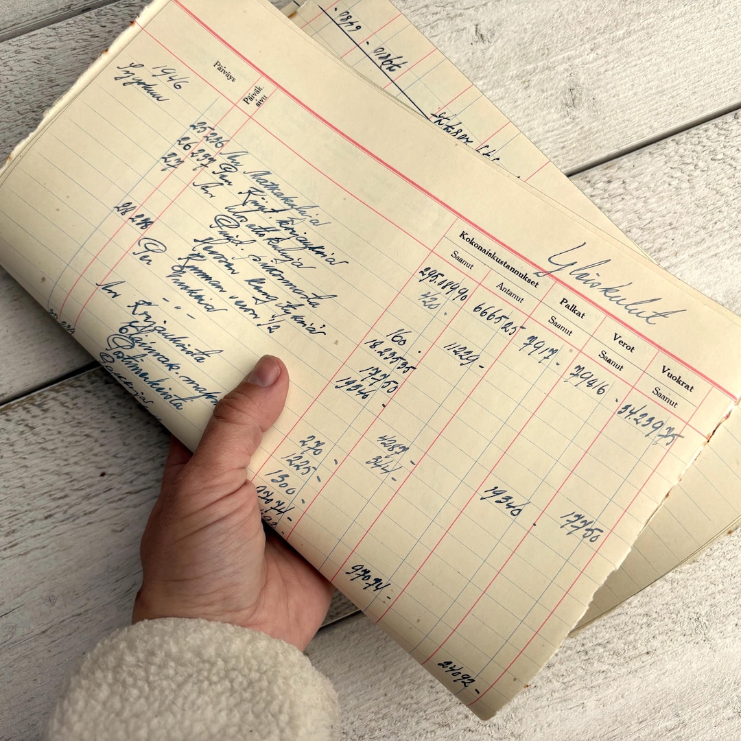 Large Vintage Ledger Pages Handwritten - 10 Sheets - Finnish 1940s ...