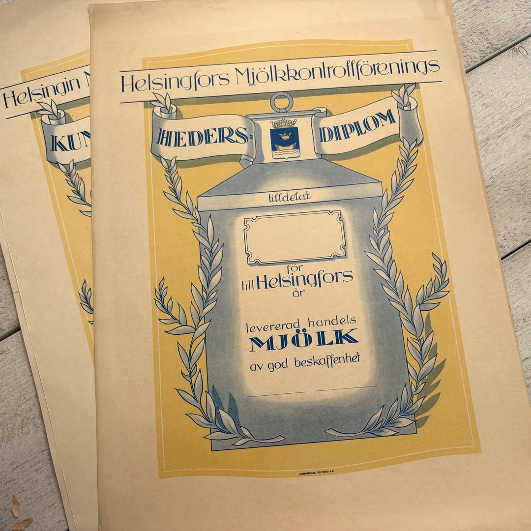 Vintage Finnish Milk Inspection Poster - 1 Huge Sheet - Printing Sample ...