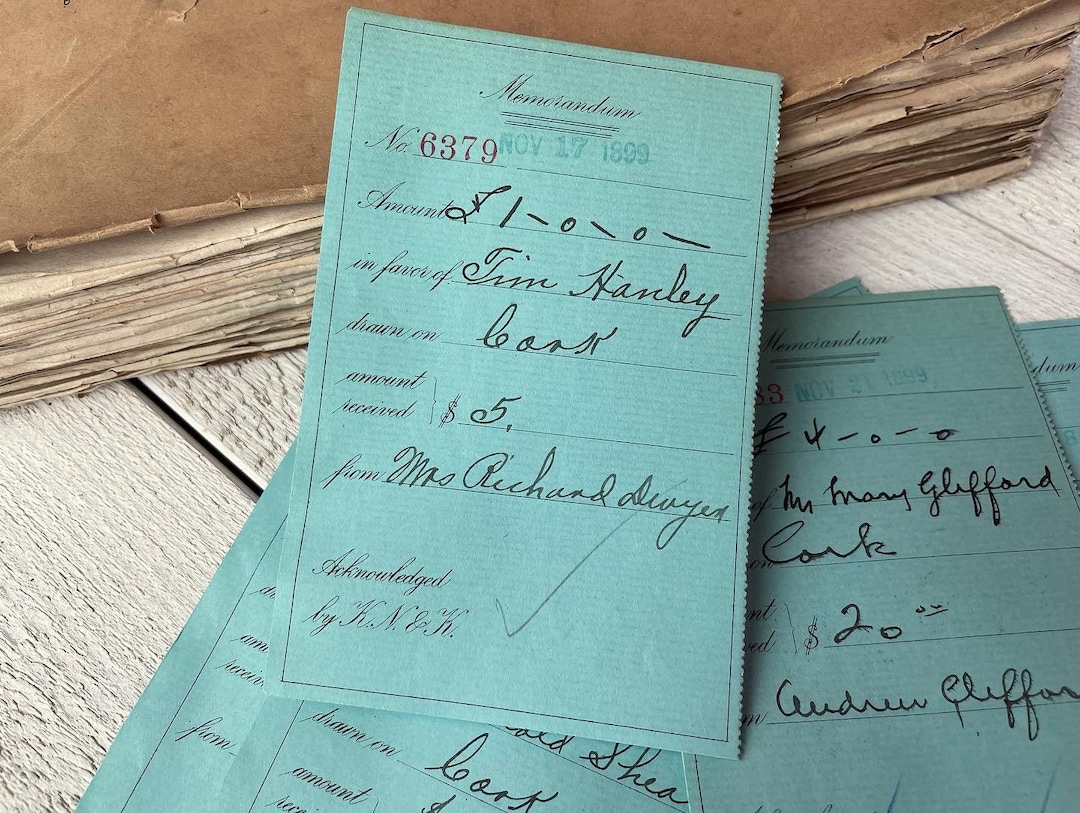 Vintage Blue Memorandum Stubs, Used Colorful Receipts, 1890s Ephemera ...