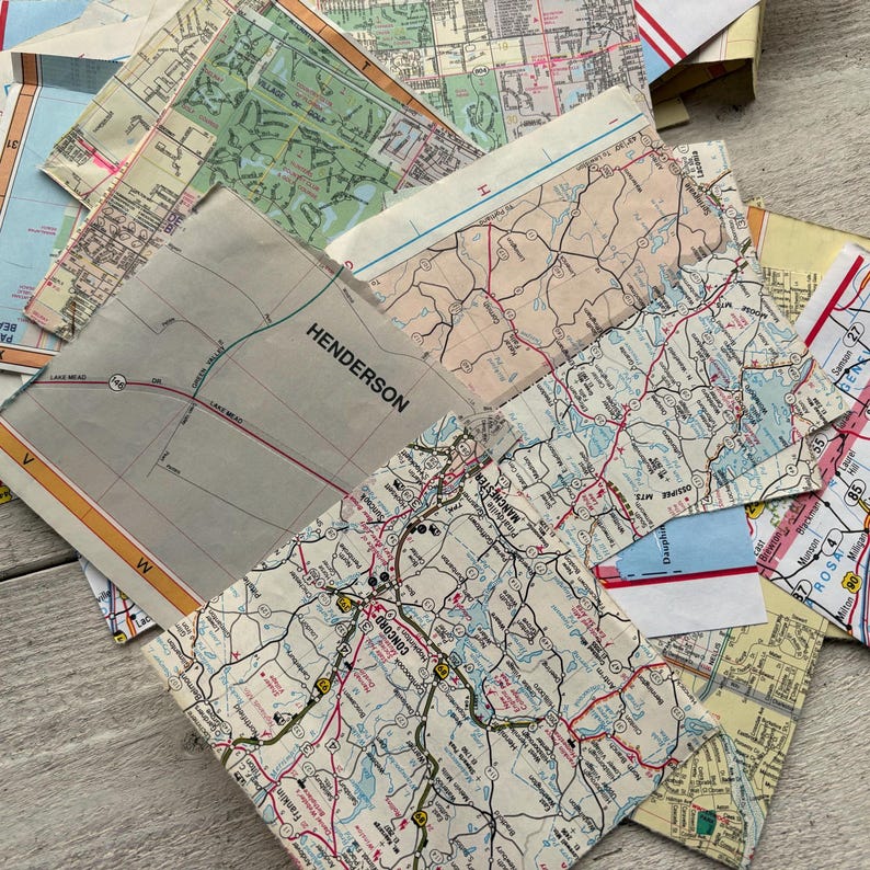 Vintage Map Scraps - 30 Sheets - Ephemera for Junk Journal and ...