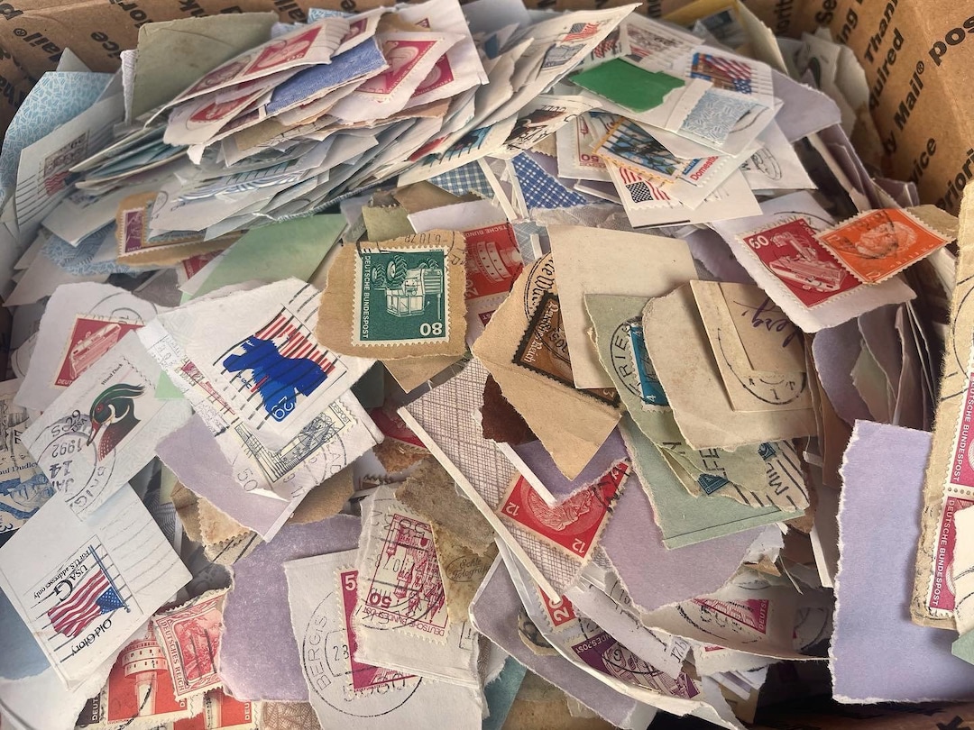 Vintage Postage Stamps on Paper, Canceled Stamps, Postmarks, Grab of 50 ...