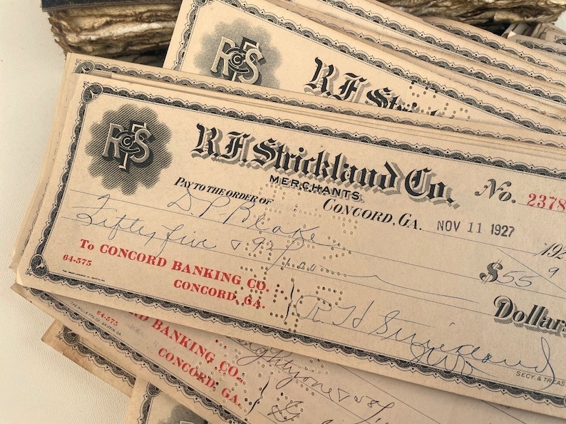 Antique Bank Checks, Used Payment Receipt, Vintage Ephemera for Junk ...