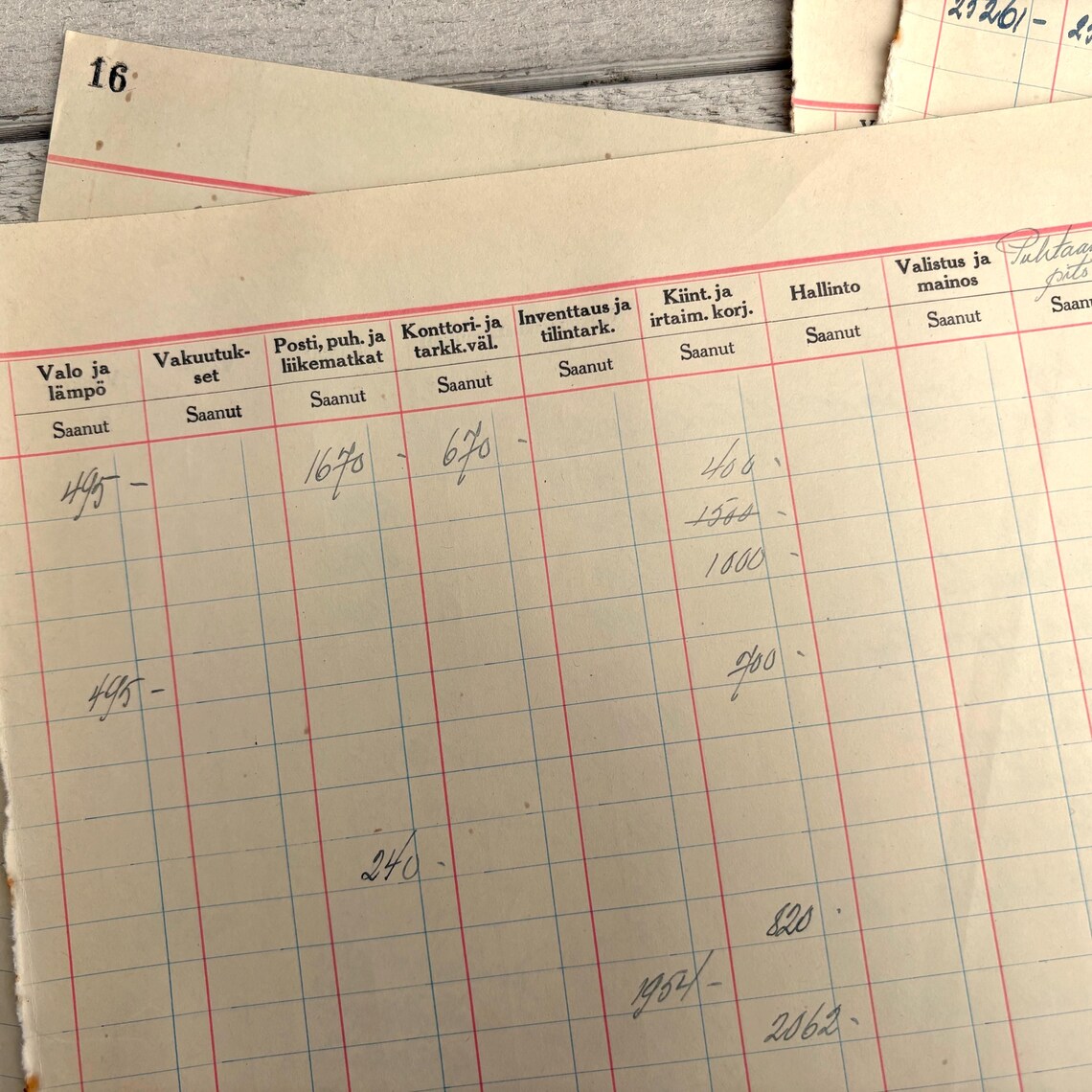 Large Vintage Ledger Pages Handwritten - 10 Sheets - Finnish 1940s ...