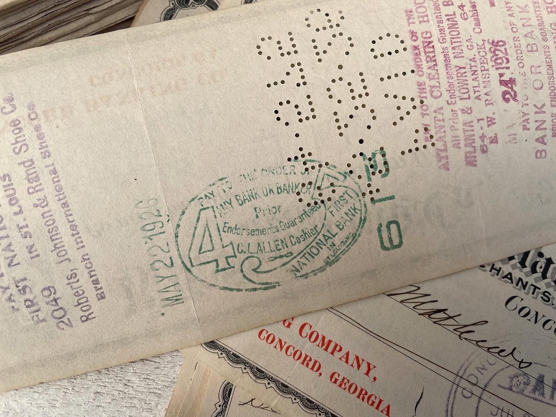 Antique Bank Checks Used Payment Receipt Vintage Ephemera | Etsy