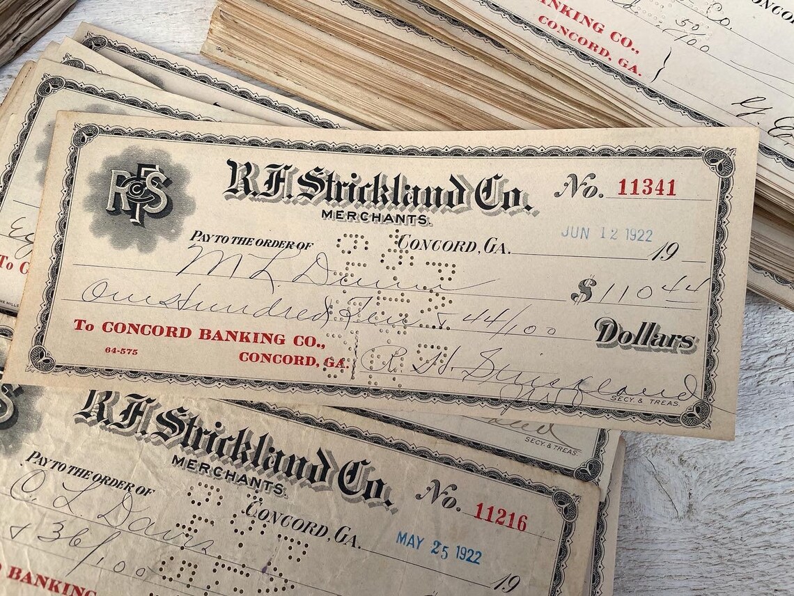 Antique Bank Checks Used Payment Receipt Vintage Ephemera | Etsy