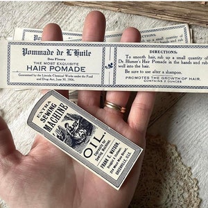 Antique Sewing Machine Oil Label and Hair Pomade Label, Journaling ...
