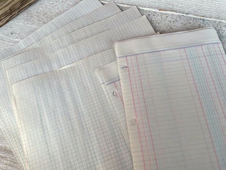 Vintage Ledger and Graph Paper Set, Ruled Writing Paper, for Junk ...