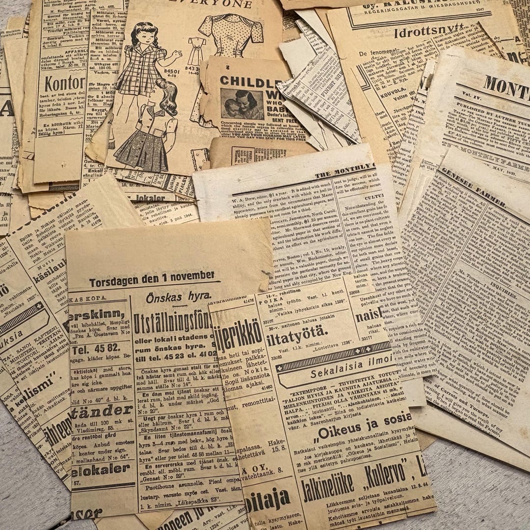 Vintage and Antique Newspaper Scrap Sheets - 20 Sheets Random Pick ...