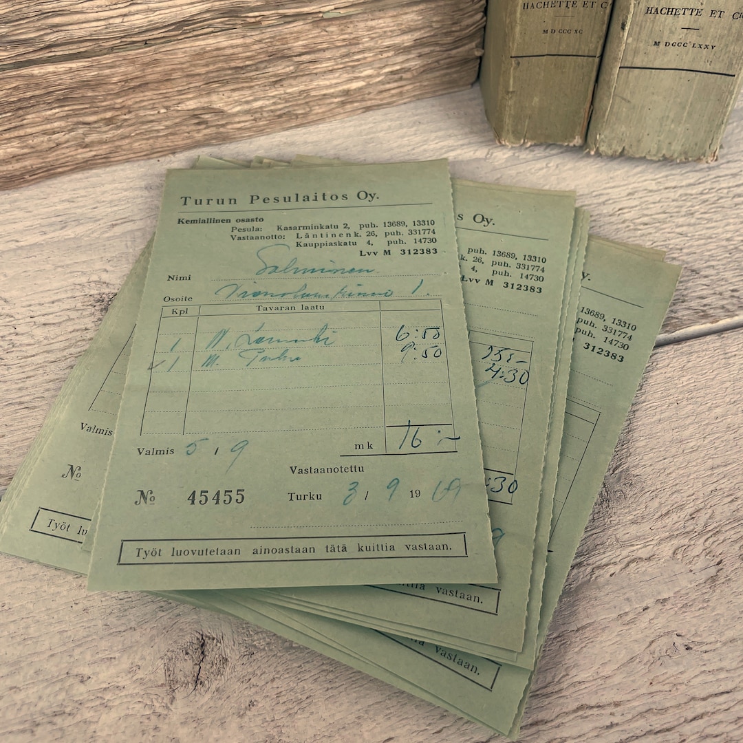 Vintage Laundry Shop Receipts, Mint Color Ephemera, Midcentury Papers ...