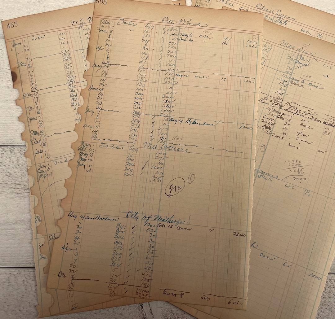 Antique Handwritten Ledger Pages 1910s With Tabs - 10 Sheets - Vintage ...