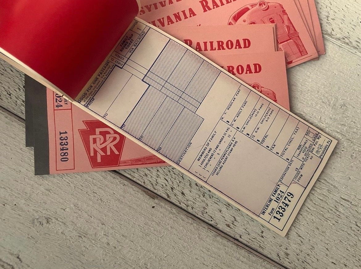 Vintage Train Ticket Book, Railroad Ephemera, Pink Paper Cover, for ...