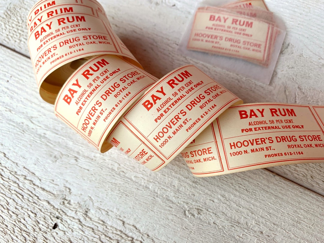 Vintage Apothecary Labels, Red Bay Rum Pharmacy Labels, Gummed NOS ...