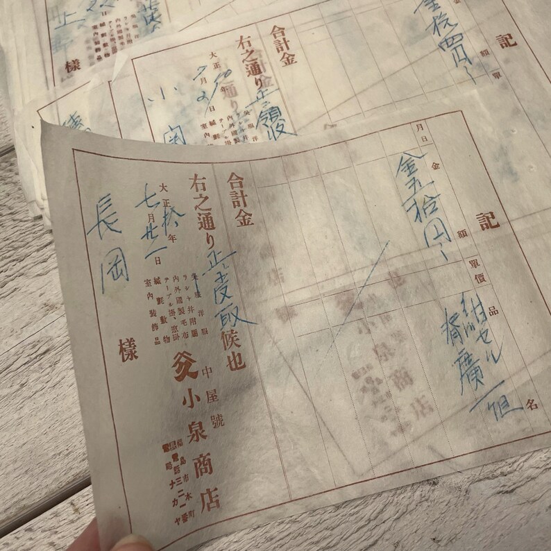 Antique Japanese Washi Receipts: Translucent Ephemera (5 Sheets) - Etsy