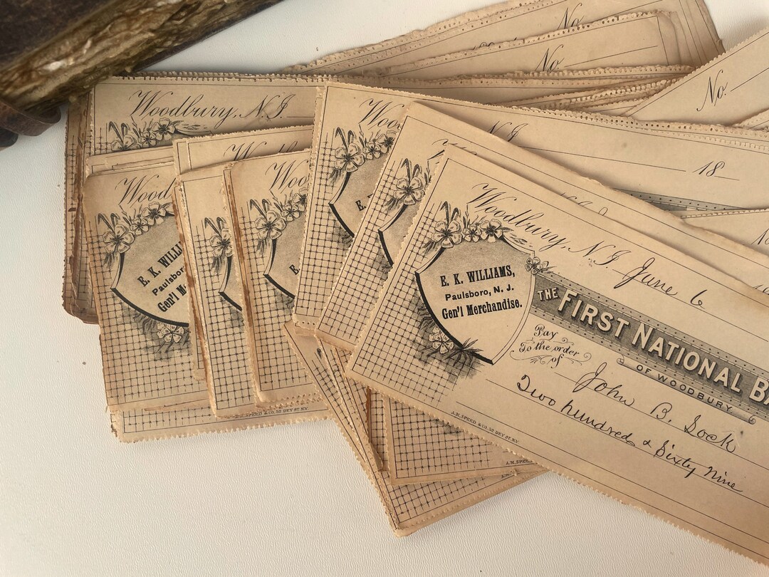 Antique Bank Checks 1800s - 5 Sheets - Flowers, Merchandise Payment ...