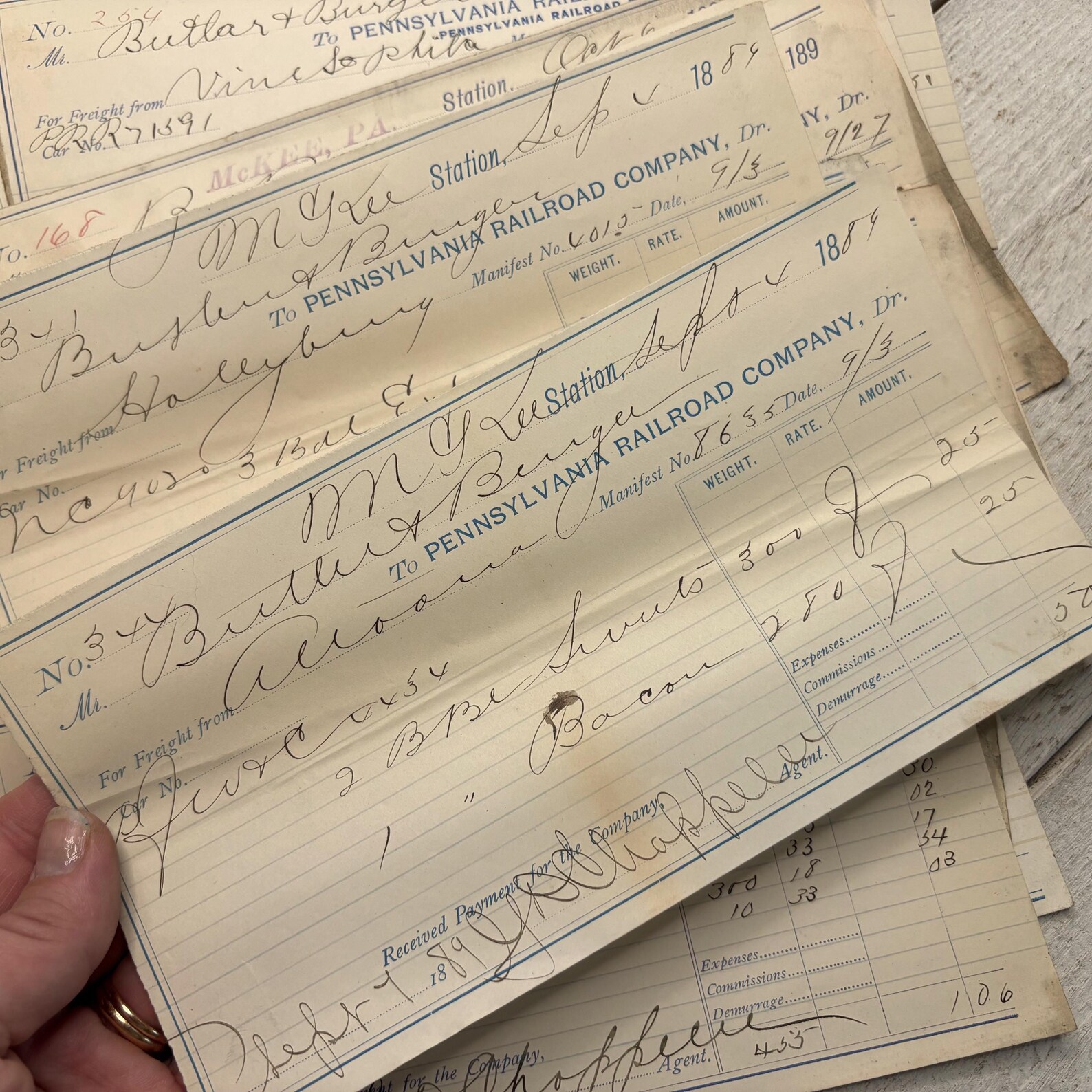 Antique Railroad Freight Bill, Handwritten Receipts, for Junk Journal ...