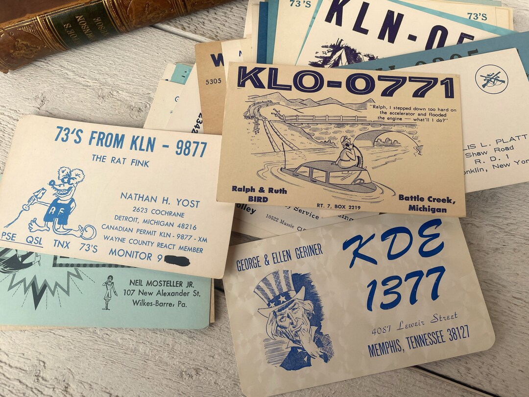 Vintage Blue Theme Radio Cards 1960s, Radio Amateure Collectible QSL ...