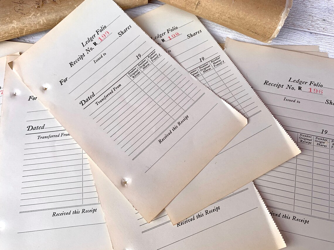 Antique Certificate Receipts, Old Document Stubs, Aged Paper for Junk ...